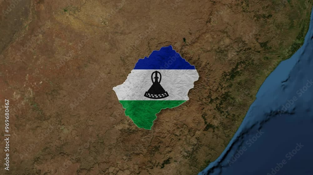 Zoom from Earth to Lesotho. (Country Flag) World map animation with ...
