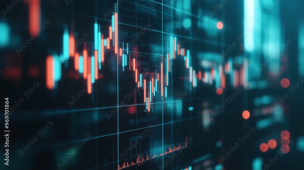 High-resolution close-up of a digital financial graph with candlestick ...