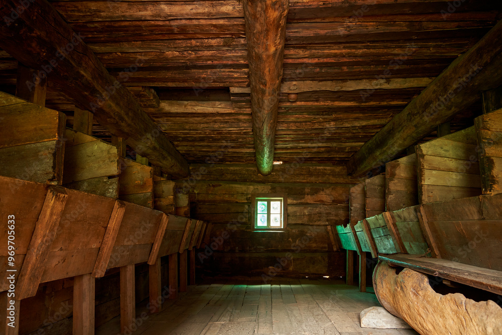 Exploring the Interior of an Old Log Barn in Maihaugen at the ...