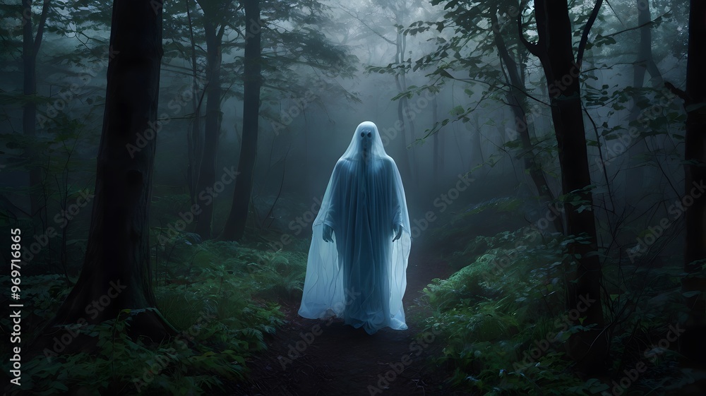 ภาพประกอบสต็อก Ghostly figure, with a translucent, glowing appearance ...