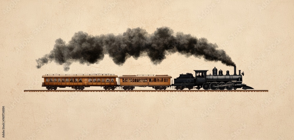 A steamship and railway collage with engravings of old trains, ships ...