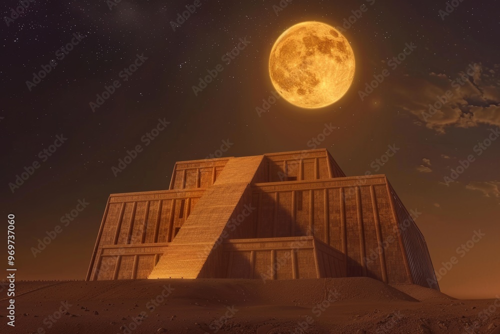 Mesopotamian Ziggurat Under Moonlight - Symbolic Representation of ...