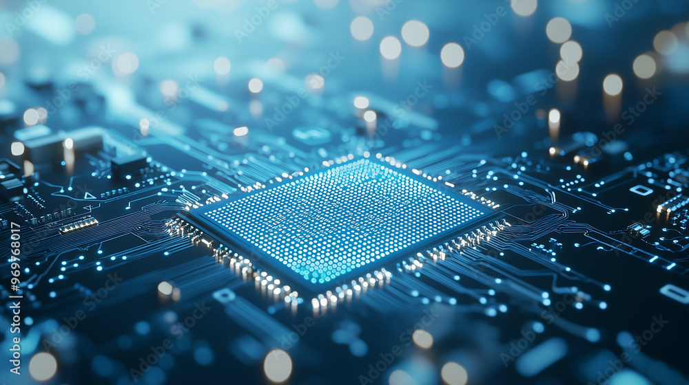 cinematic still of advanced semiconductor technology integrated with an ...