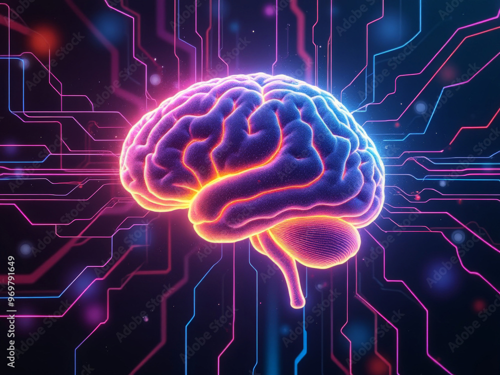 Artificial neural brain glowing with futuristic circuitry connections ...