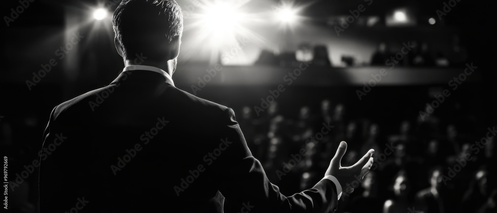 Intense body language of a speaker fidgeting with hands, powerful ...