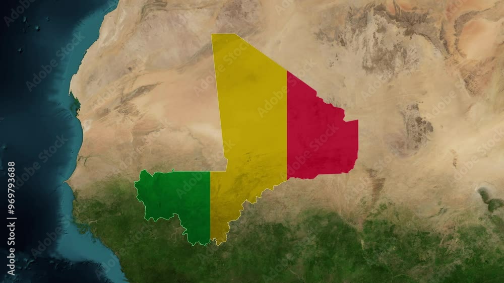 Zoom from Earth to Mali. (Country Flag) World map animation with ...
