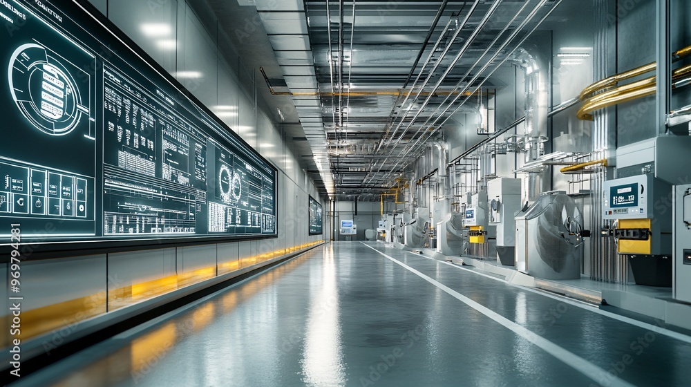 High-tech urban style detailed HVAC system with computerized interface ...