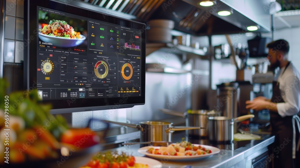 High-Tech Digital Dashboard in Restaurant Kitchen for Real-Time Energy ...