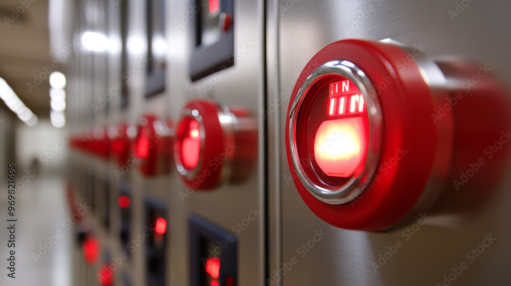 fire alarm test control panel features bright red indicators, signaling ...