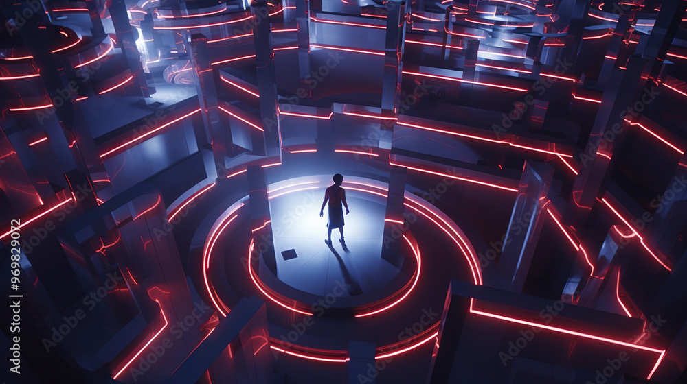 Alien base interior with laser labyrinth in 80s sci-fi action style ...