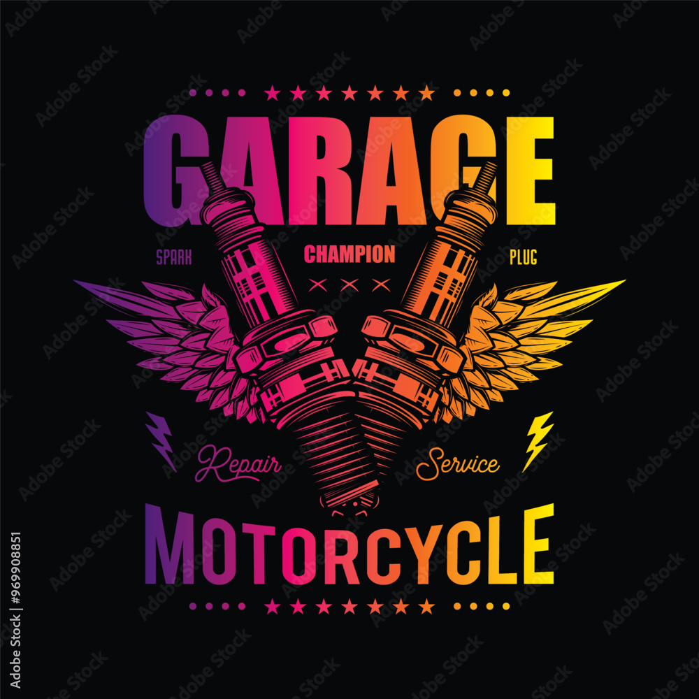 Retro poster with wings and spark plugs. Original vector illustration ...