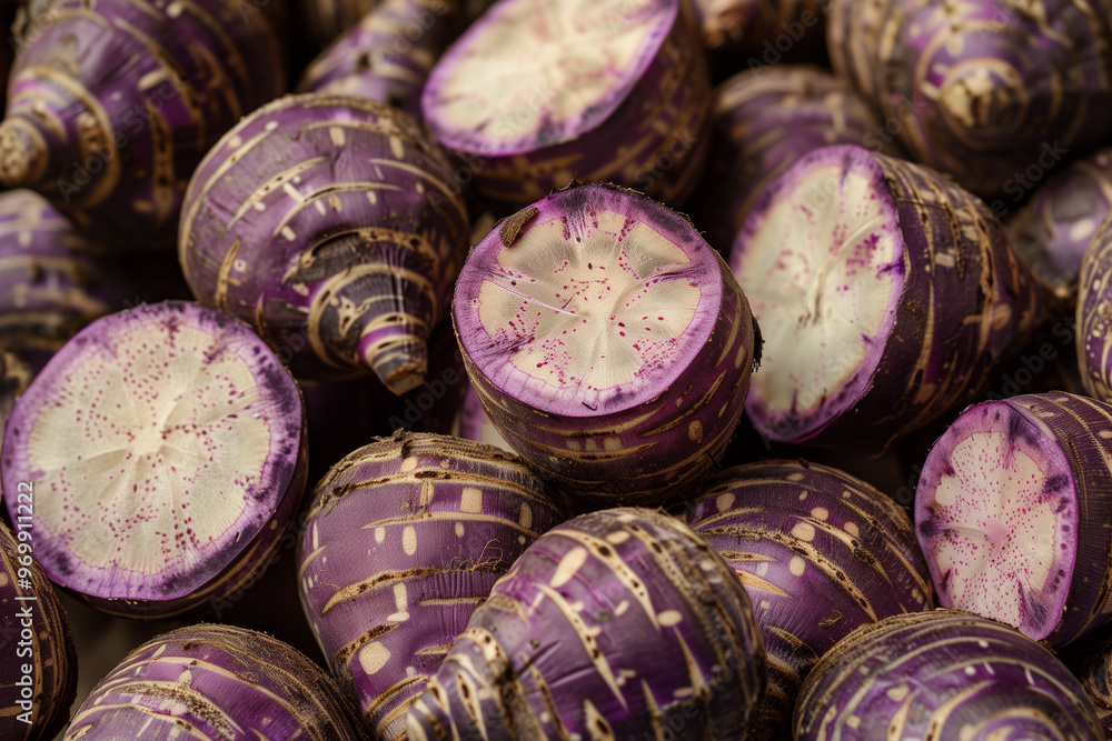 pile of fresh taro, vegetable pile called Colocasia esculenta in ...