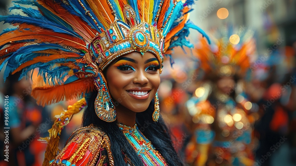 A vibrant-haired lady grins at the lens as she poses amidst a throng of ...