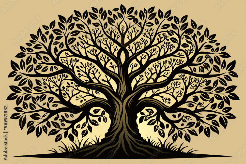 green tree silhouette vector illustration. An intricate silhouette of a ...