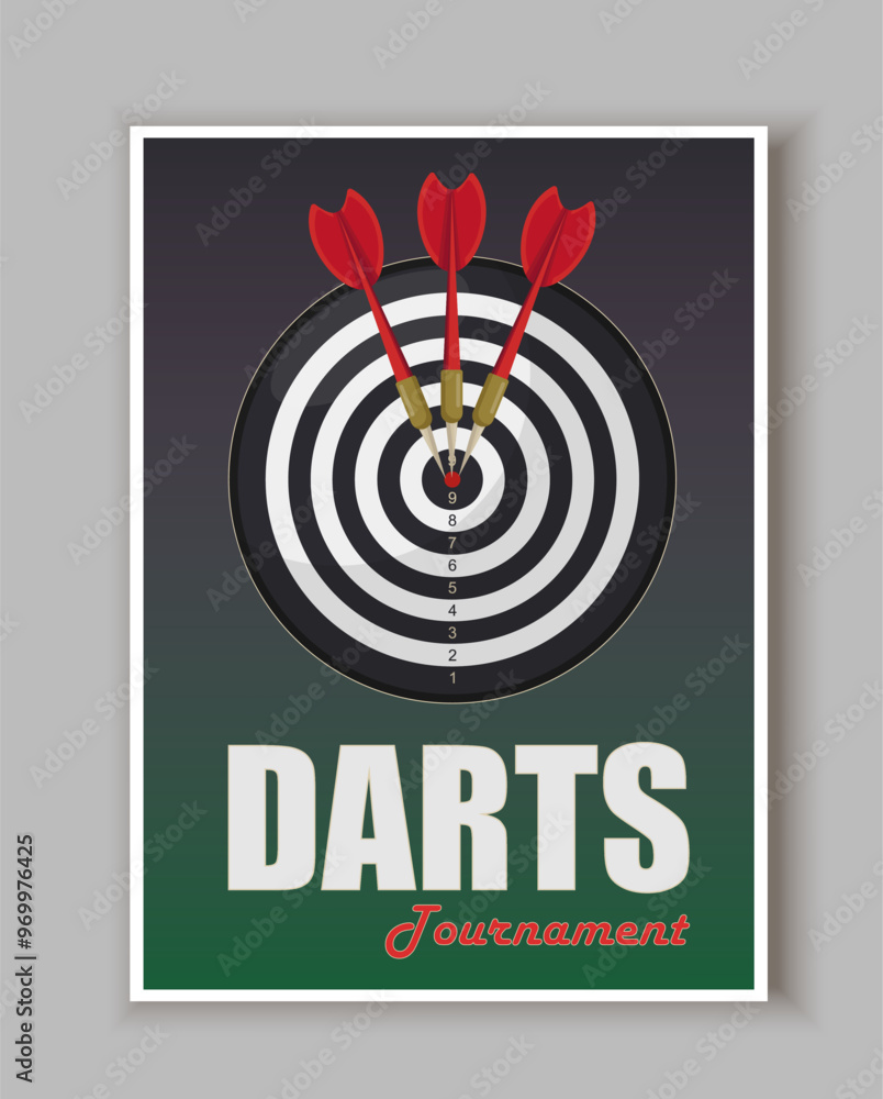 Darts tournament poster. Dartboard and bullseye. Competition and ...