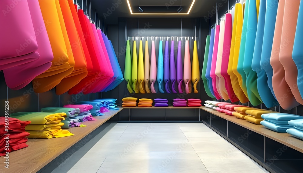 Futuristic fabric store featuring AI management and holographic ...