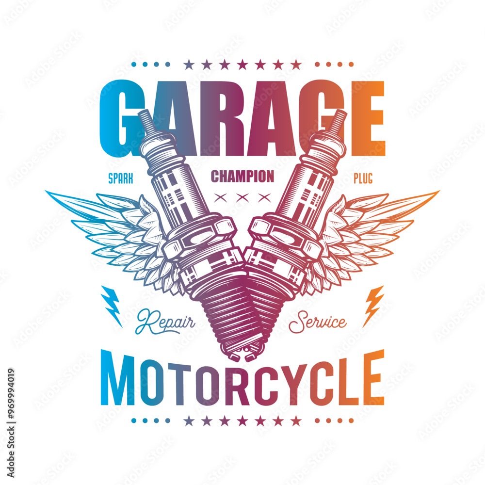 Retro poster with wings and spark plugs. Original vector illustration ...