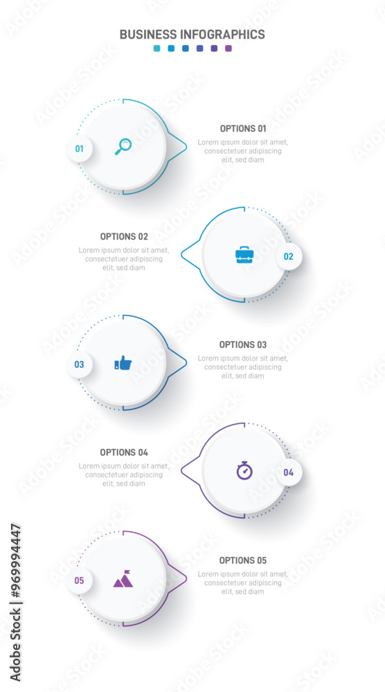 Vertical progress bar featuring 5 arrow-shaped elements, symbolizing ...