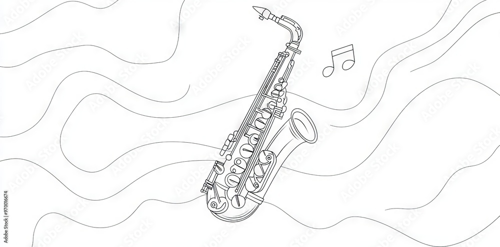 A simple continuous outline illustration of a trumpet used in classical ...