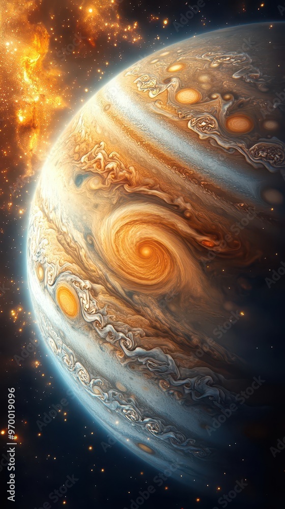 hyperrealistic render of jupiter floating in space intricate details of ...