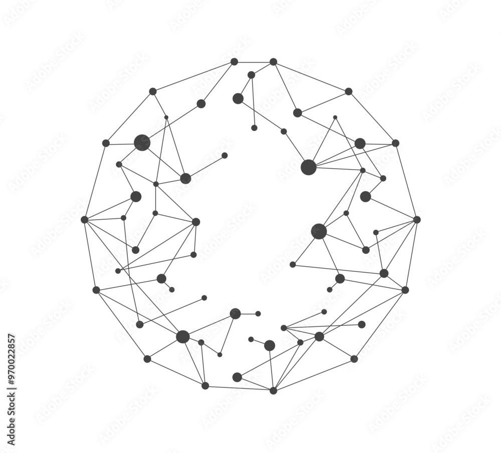 Connected web black dots, data concept, black and white, transparent ...