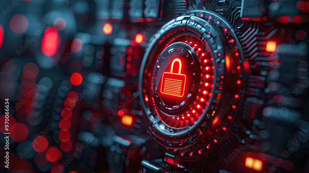 Cyber security and data protection on internet. virtual lock shield, secure access, encrypted ...