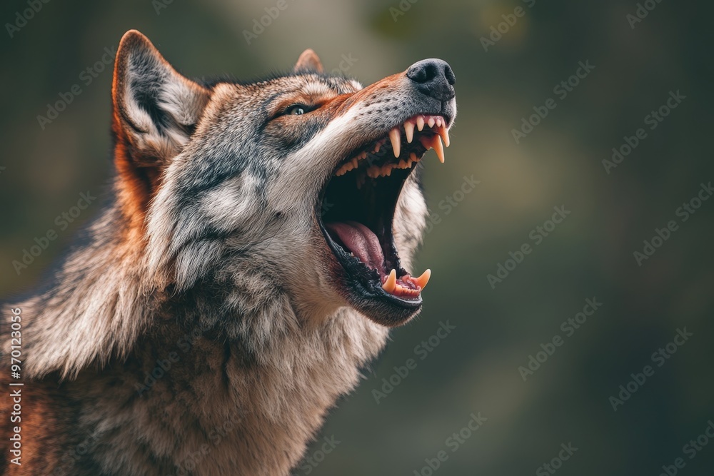 A majestic image of a wolf howling with its mouth open wide ...
