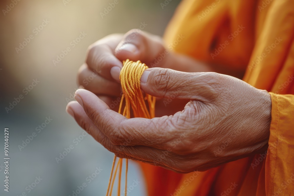 Thai Buddhist monk holding holy thread wallpaper background for ...
