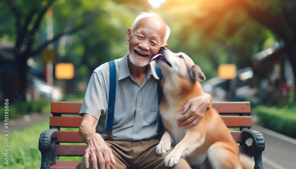 Happy Senior with Dog Licking Their Face - Elderly Person Bonding with ...