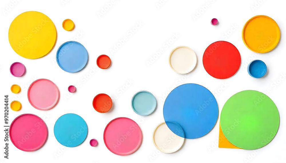 abstract geometric shapes in various sizes and hues, including circles ...