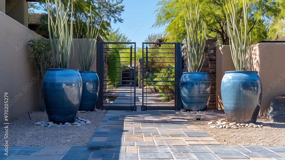 phoenix arizona front landscaping modern residential home charming gate ...