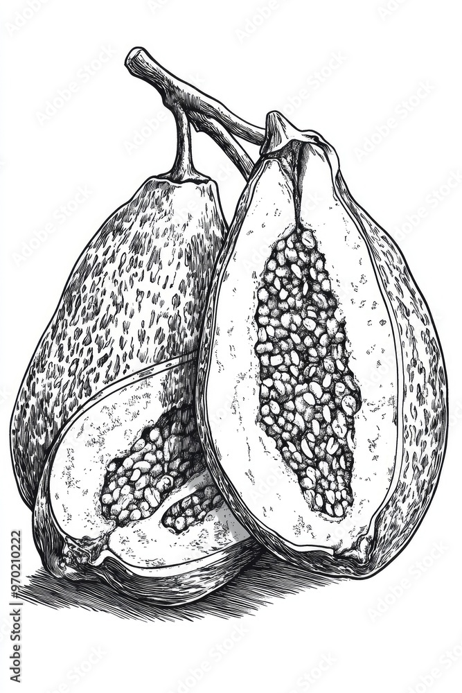 Line art illustration of Siliques a fruit characterized by two fused ...