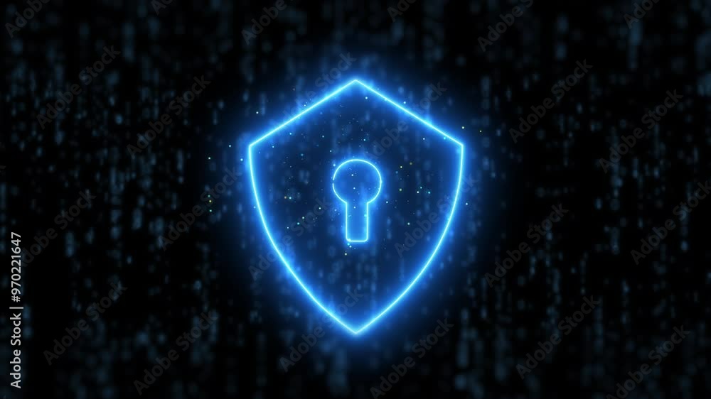 Shield, icon and cybersecurity with information technology, protection ...