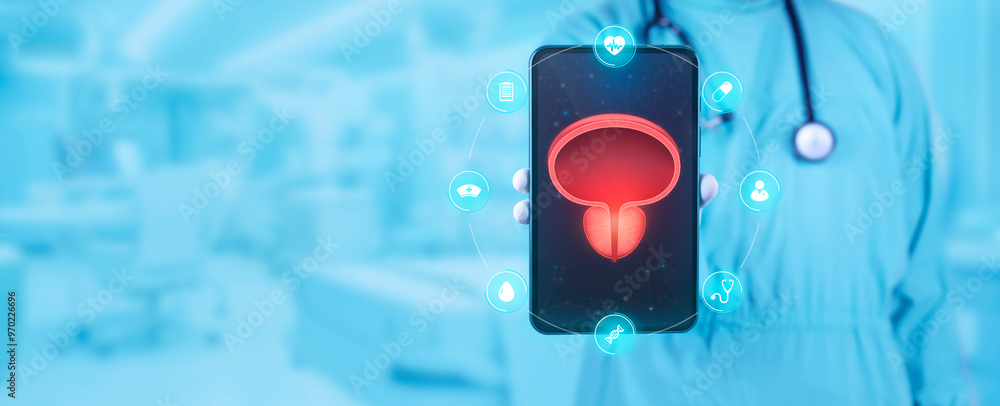 Doctor examines prostate and bladder through his tablet. Prostate ...