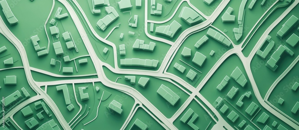 Stylized street map featuring white lines on a green background Top ...