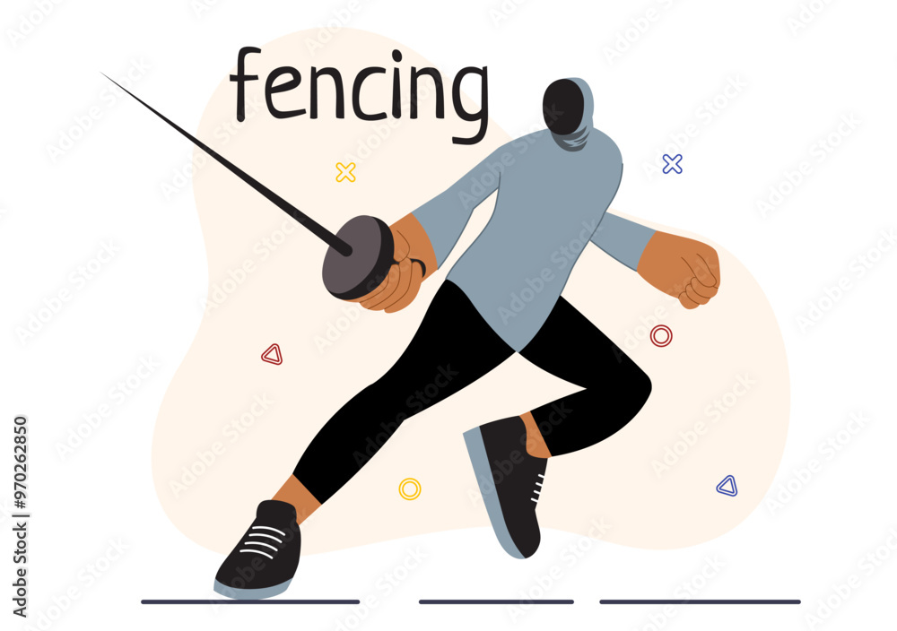 Fencing Player Sport Vector Illustration featuring a Fencer Competing ...