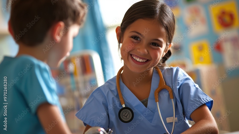 Pediatric nurse using playful techniques to calm children during ...