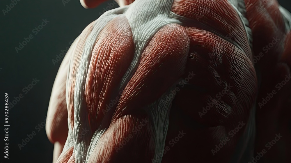 Detailed view of human muscle structure, showcasing anatomy with ...