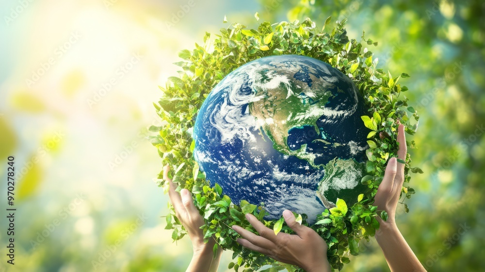 Planet Earth healing and thriving. The Earth being nurtured by hands ...