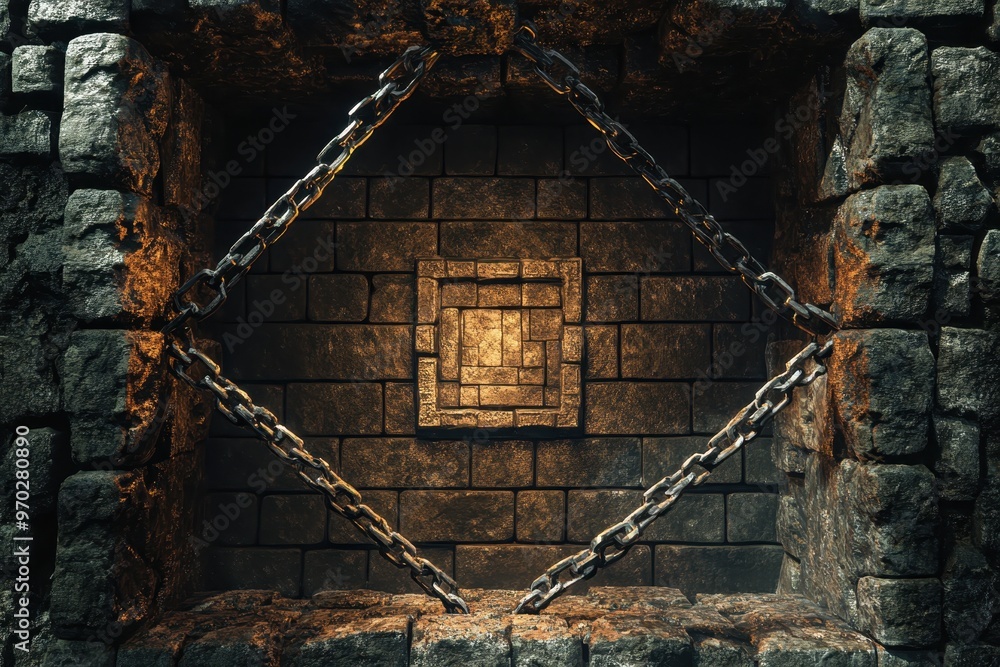 Digital Dungeon Escape - Pixelated scene with chains and stone walls ...