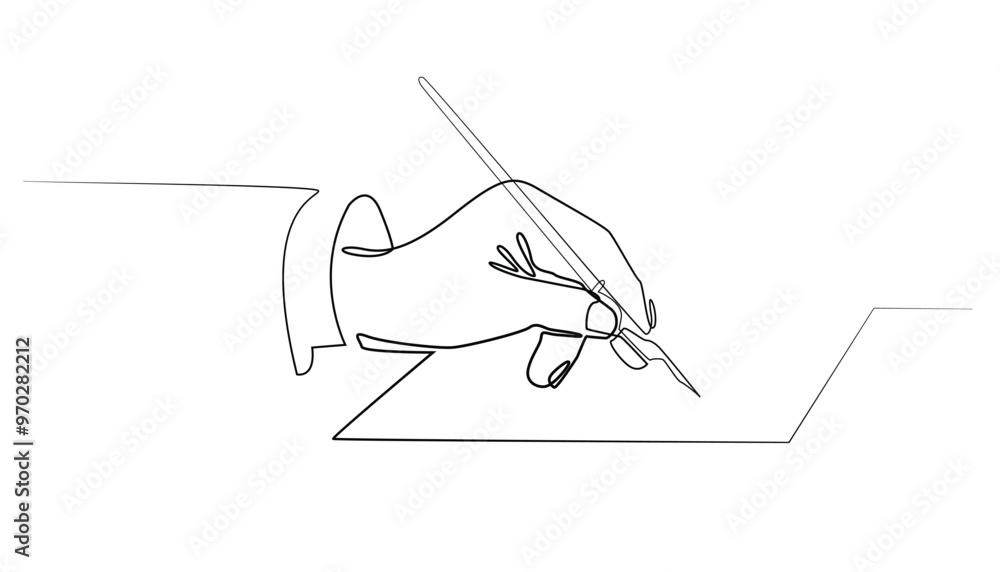continuous line of hand writing with pen and paper. single line drawing ...