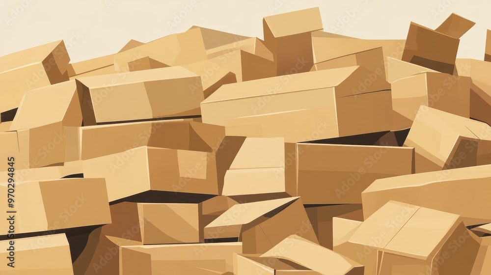 Folded Recycled Boxes And Cardboard Piles In Muted Tones Brown Paper ...