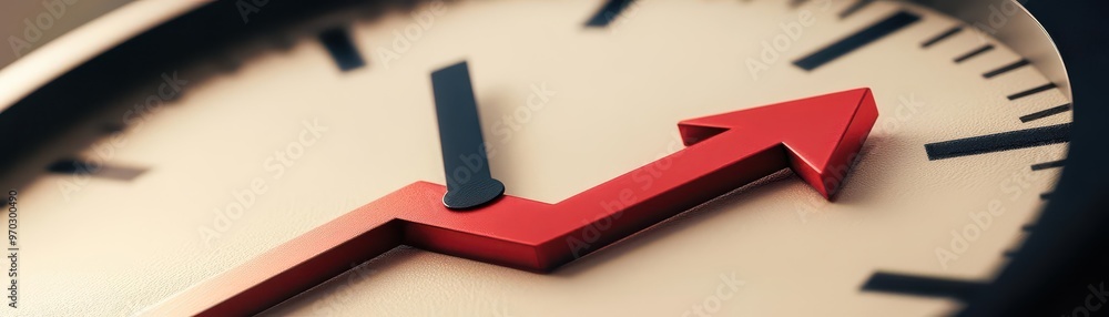 Interest rate symbol with a downward arrow on a clock face, time ...