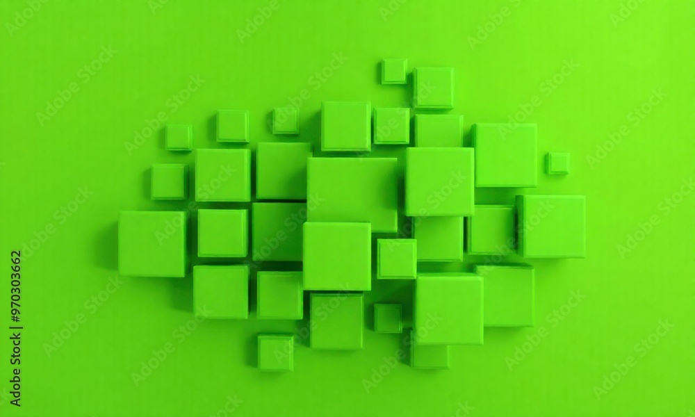an abstract 3D rendering of various shades of green squares and ...