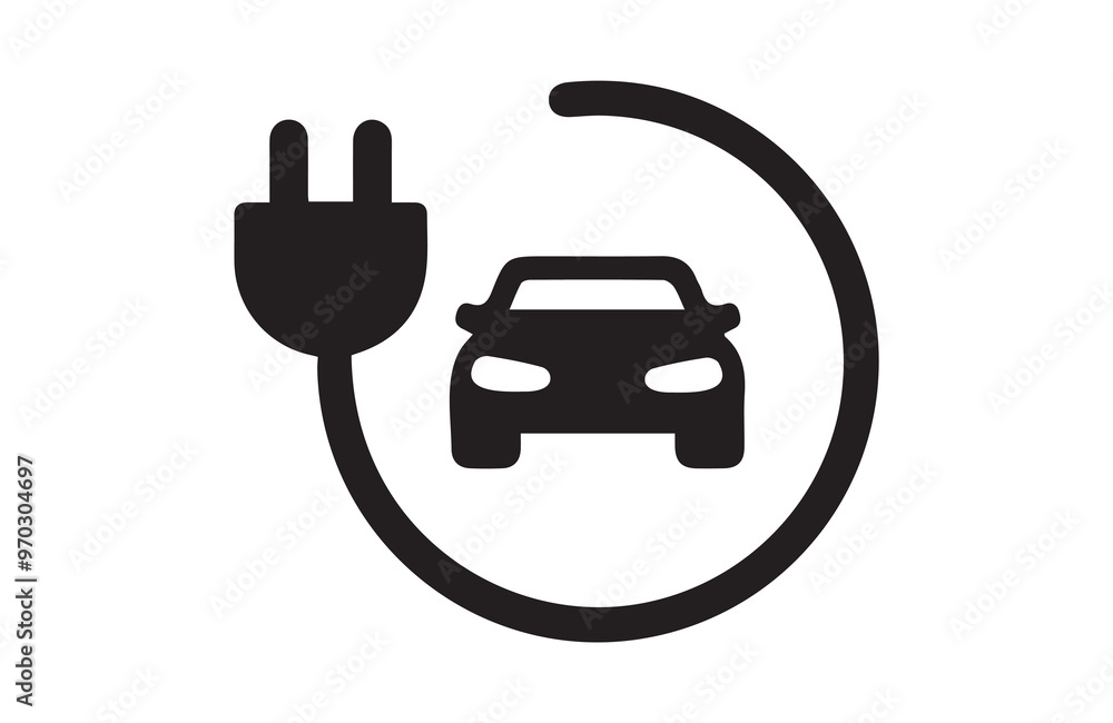 Electric vehicle icon set with plug icon symbol, EV car, Green hybrid ...