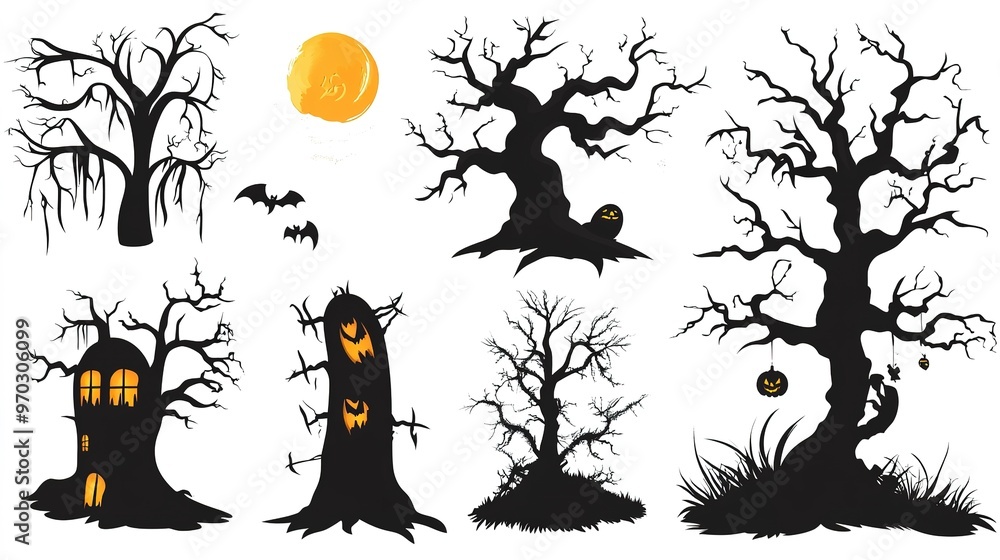 Halloween tree vector illustration featuring eerie branches and spooky ...