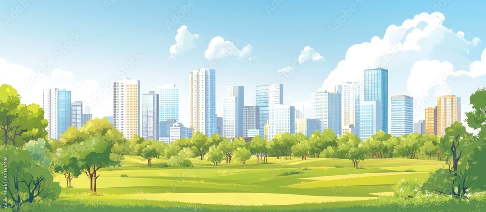 Urban landscape featuring high rise buildings and skyscrapers ...