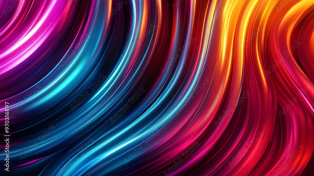 Abstract swirling shapes in primary colors, 3D geometric forms ...