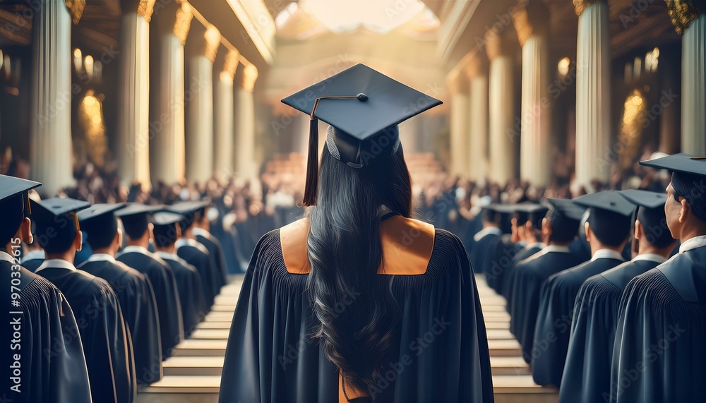 graduate walking across the stage to receive their diploma, with family ...