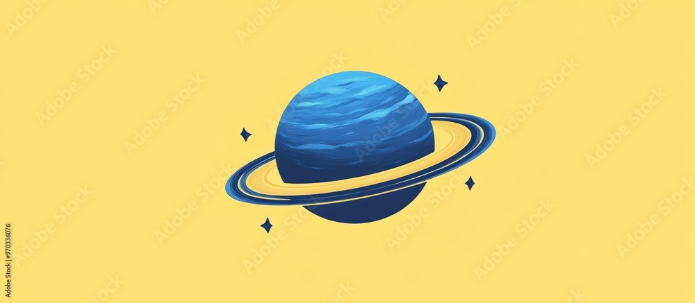 2d illustration of a blue planet featuring rings in a cartoon style ...